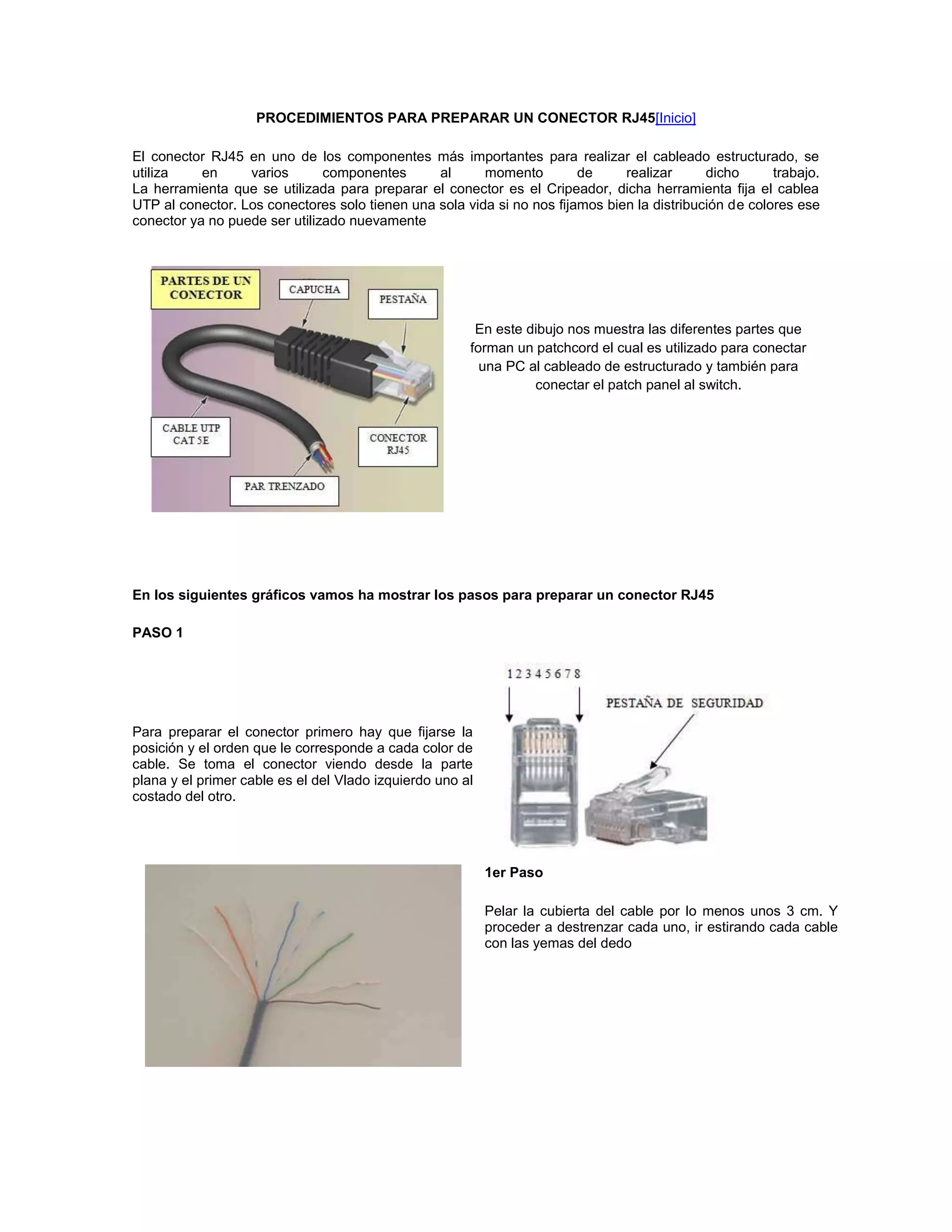 Procedimientos para preparar un conector rj45 | DOCX