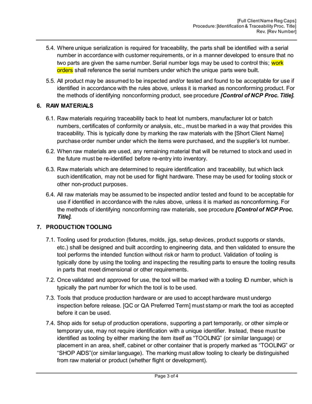 Procedure identification and traceability | DOCX