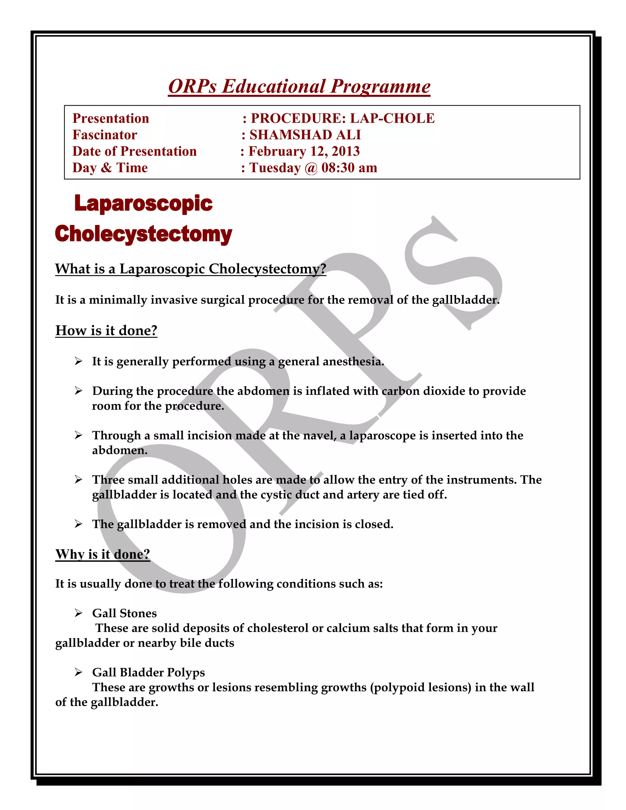 Procedure lap-chole shamshad ali | DOC