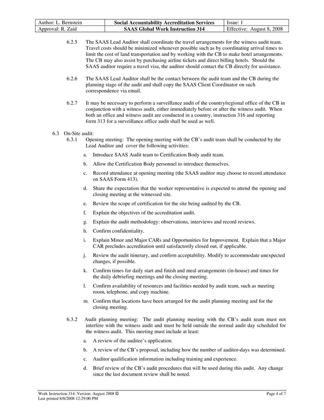 Procedure 314, august.2008, witness audit instructions | PDF | Business ...