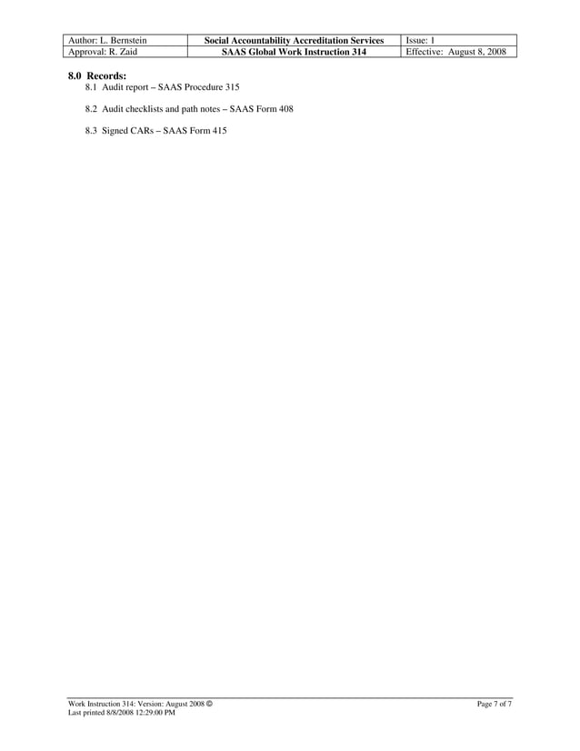 Procedure 314, august.2008, witness audit instructions | PDF | Business ...
