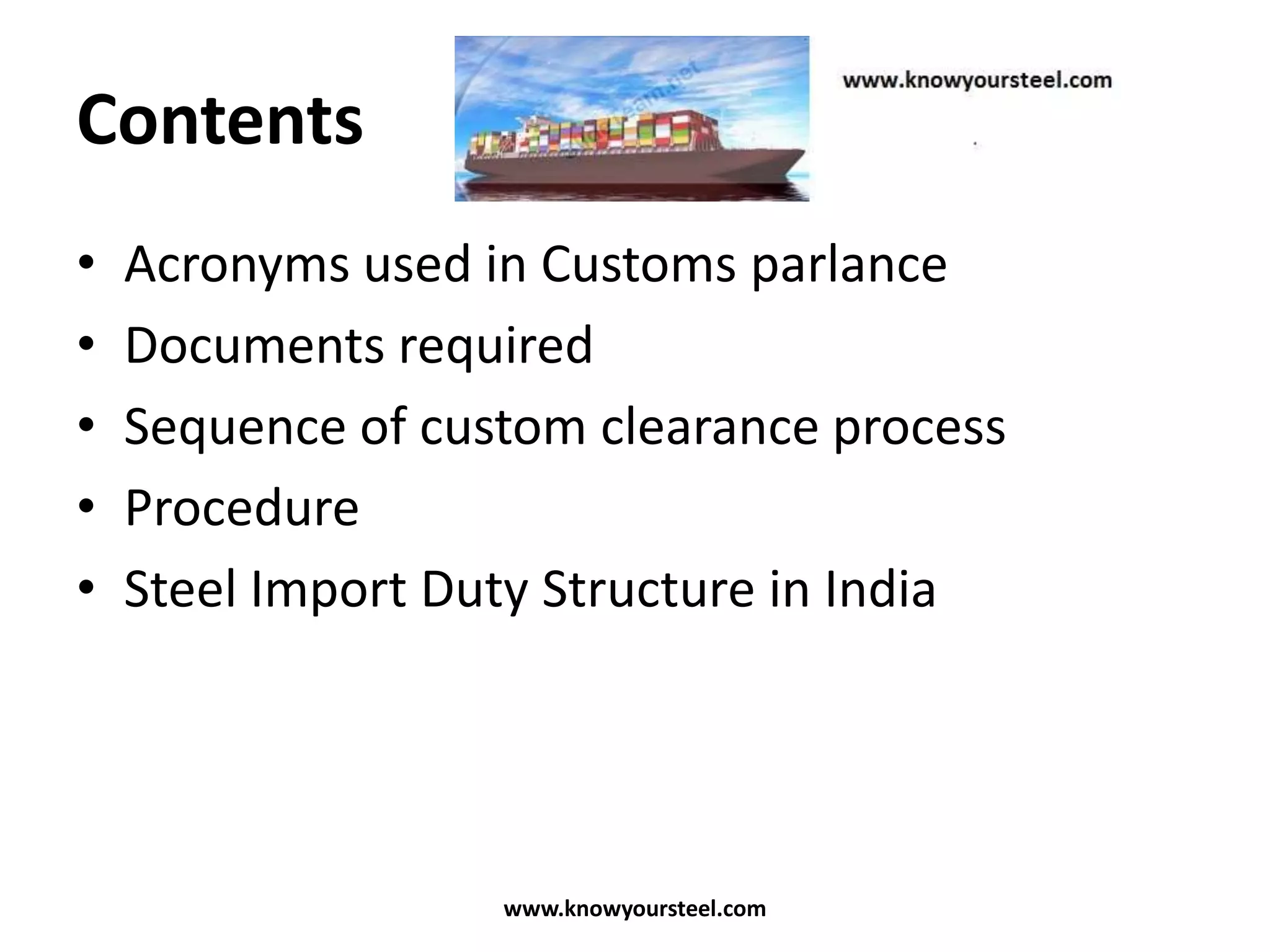 Procedure for clearance of steel imports in india | PPTX