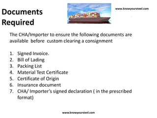 Procedure for clearance of steel imports in india | PPTX