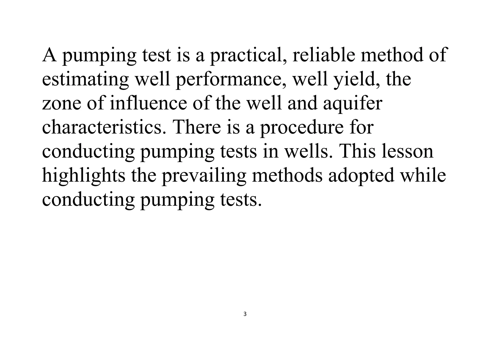 Procedure for conducting pumping tests | PDF