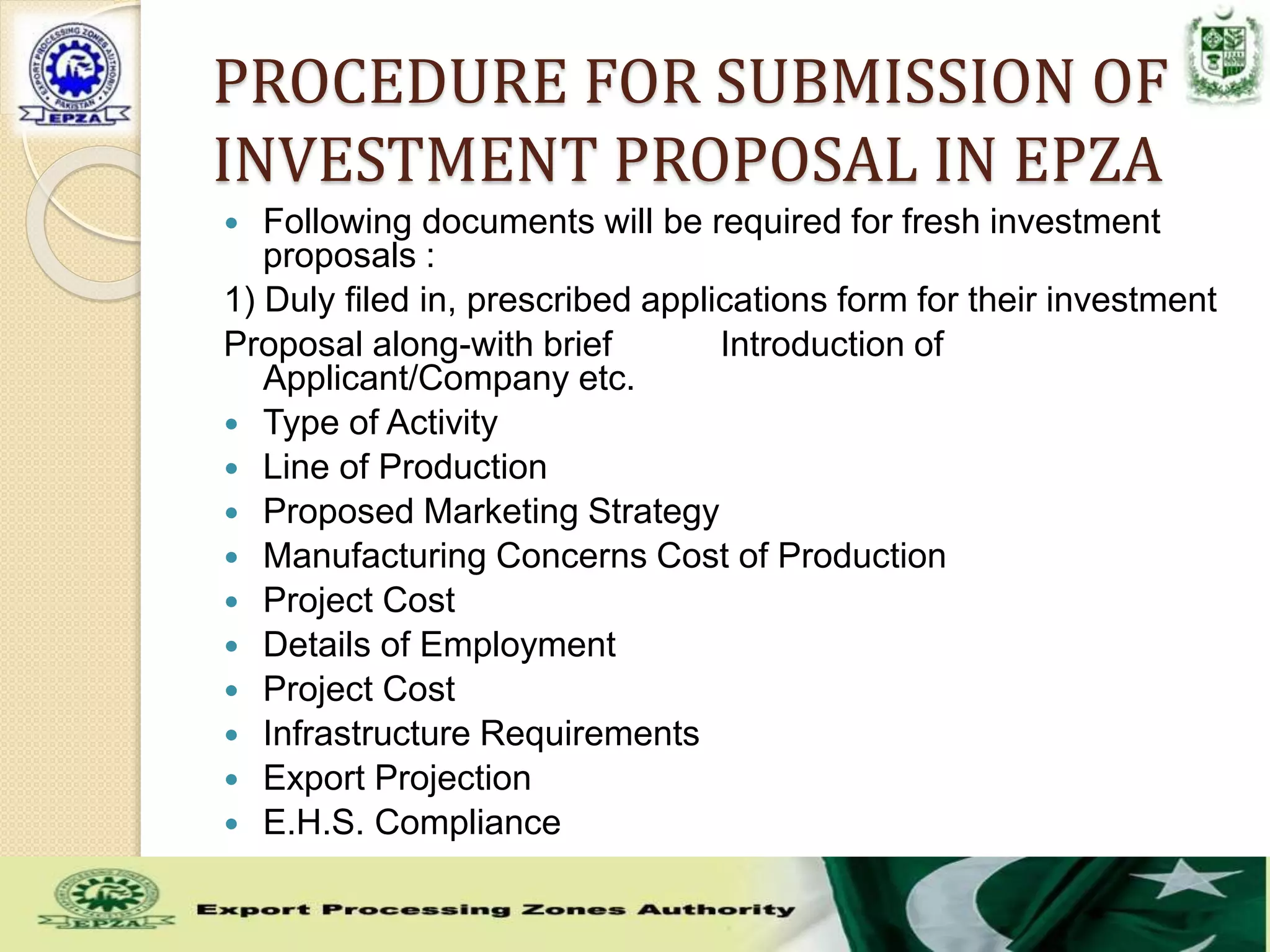 Export Processing Zones Pakistan - Procedure for investment. | PPTX