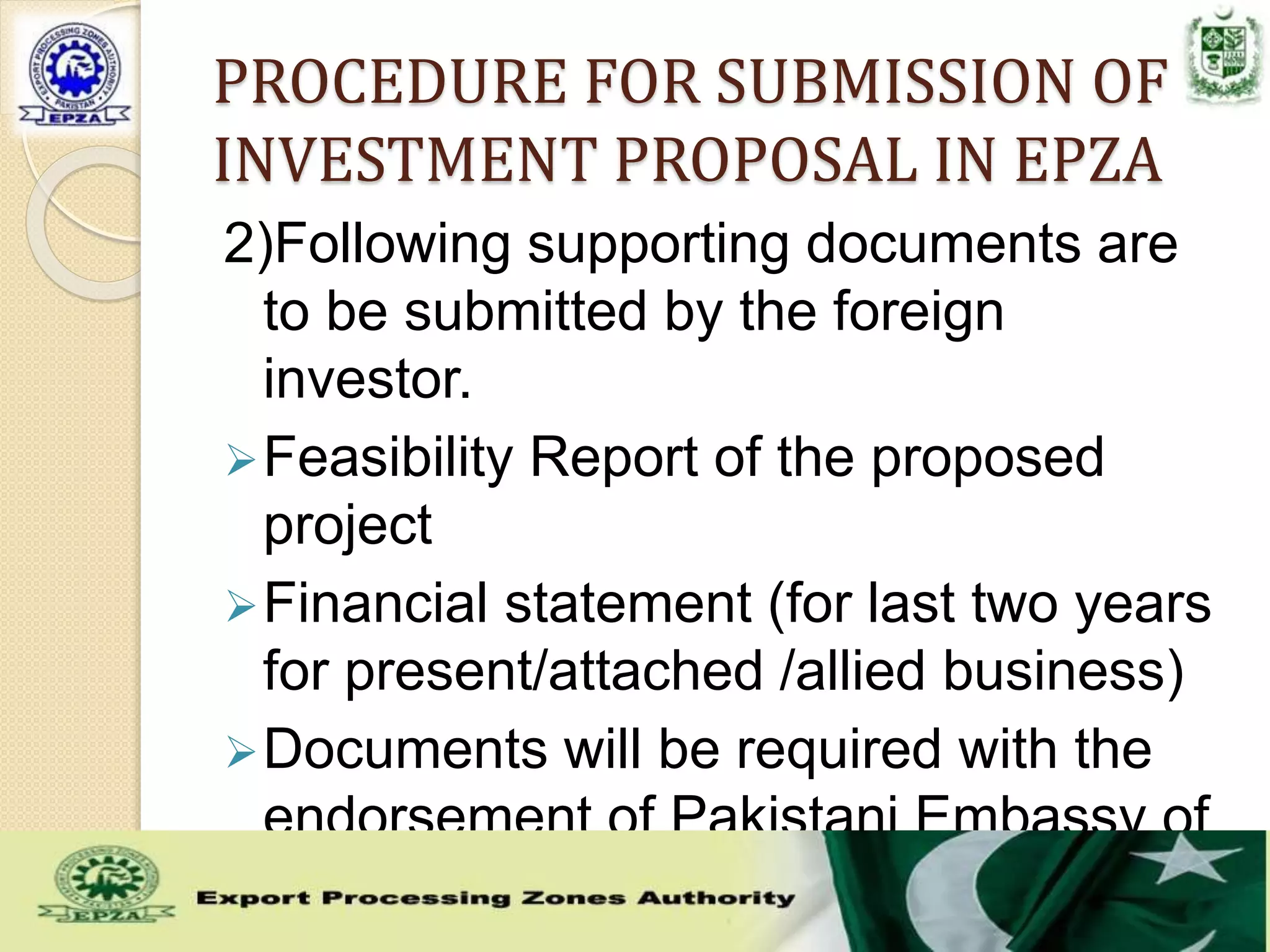 Export Processing Zones Pakistan - Procedure for investment. | PPTX