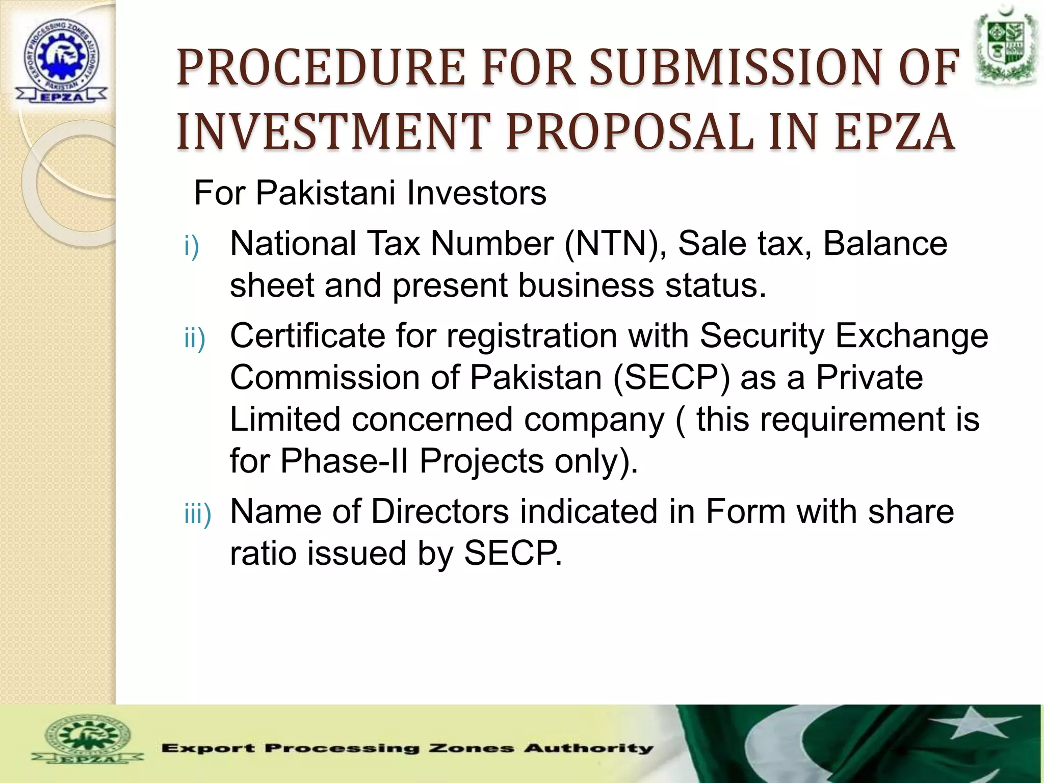Export Processing Zones Pakistan - Procedure for investment. | PPTX