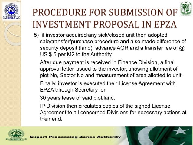 Export Processing Zones Pakistan - Procedure for investment. | PPTX