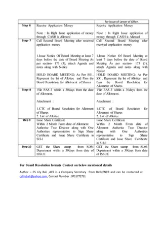 Procedure for right issue of shares guest post | PDF | Free Download