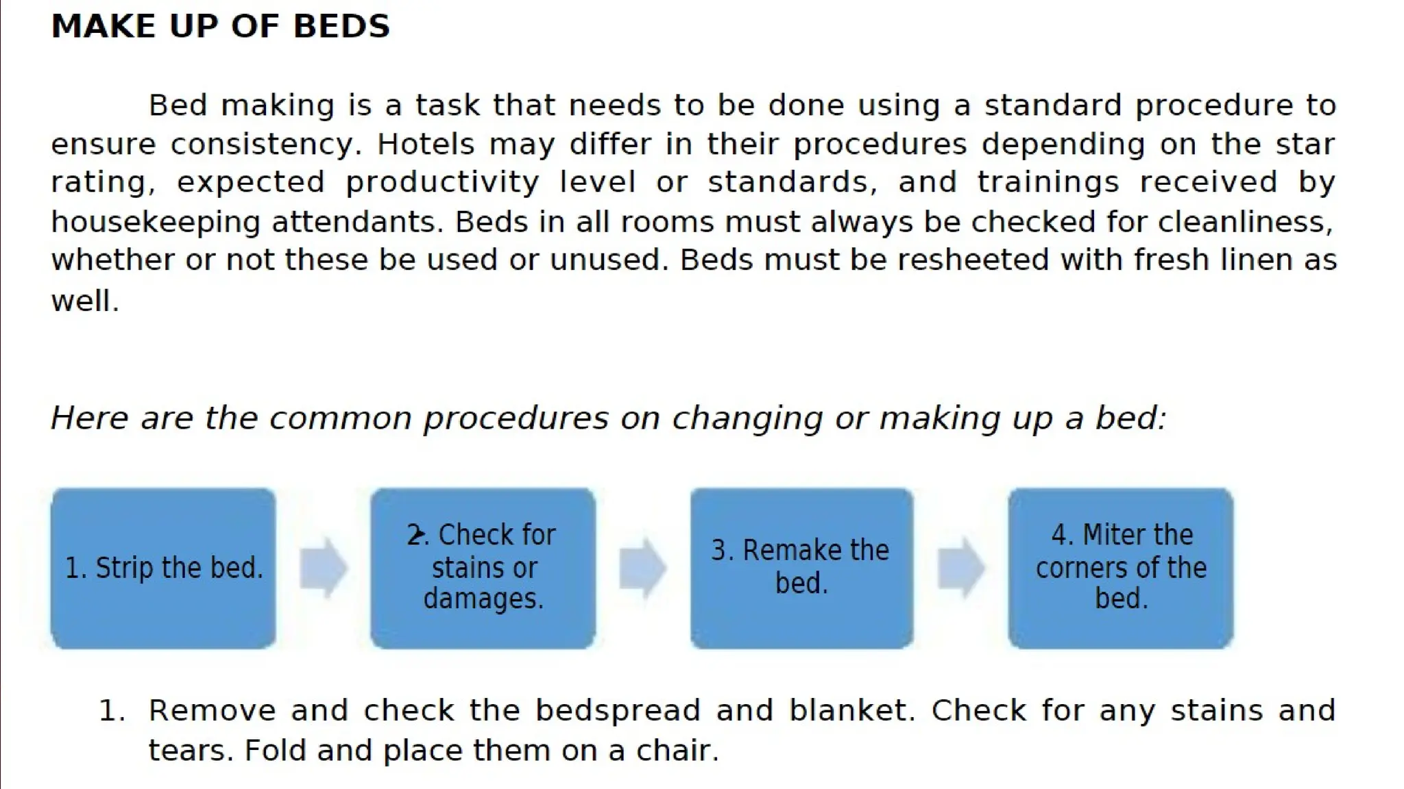 PROCEDURE IN CONDUCTING ROOM CHECK, TURN DOWN AND MAKE-UP BEDS.pptx