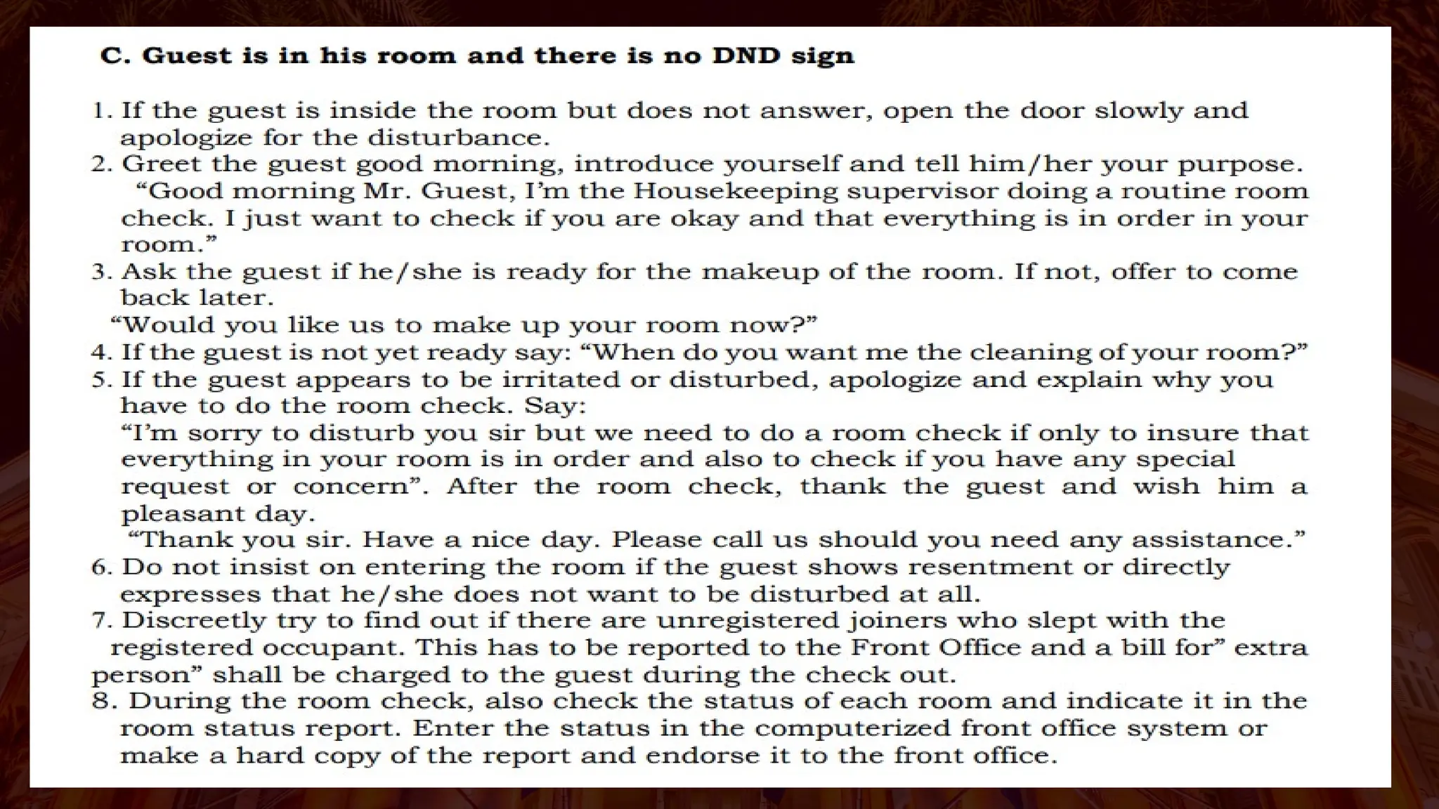 PROCEDURE IN CONDUCTING ROOM CHECK, TURN DOWN AND MAKE-UP BEDS.pptx