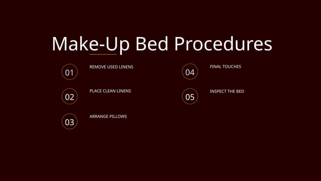 PROCEDURE IN CONDUCTING ROOM CHECK, TURN DOWN AND MAKE-UP BEDS.pptx | Bed & Breakfasts | Travel Type