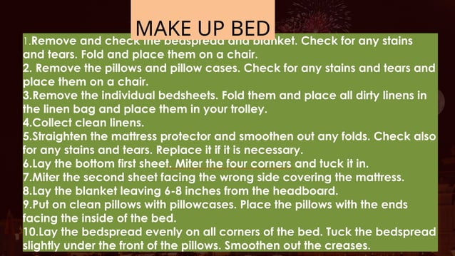 PROCEDURE IN CONDUCTING ROOM CHECK, TURN DOWN AND MAKE-UP BEDS.pptx ...