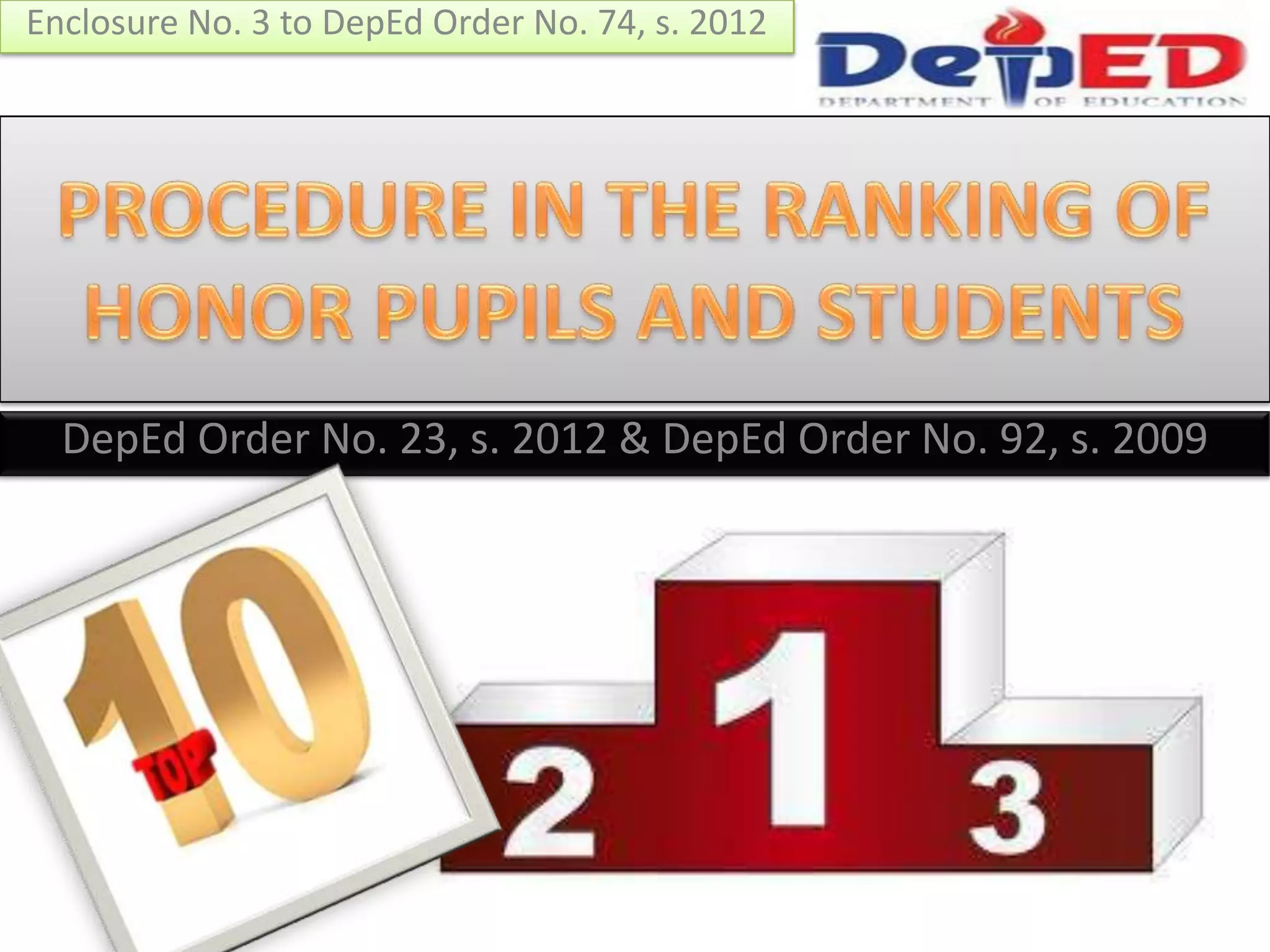 Procedure in the ranking of honor pupils 2012 | PPTX