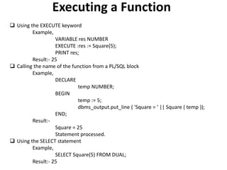 Procedure n functions | PPTX | Databases | Computer Software and Applications