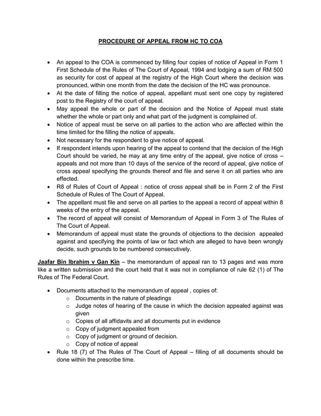 Procedure of appeal from high court to court of appeal | PDF