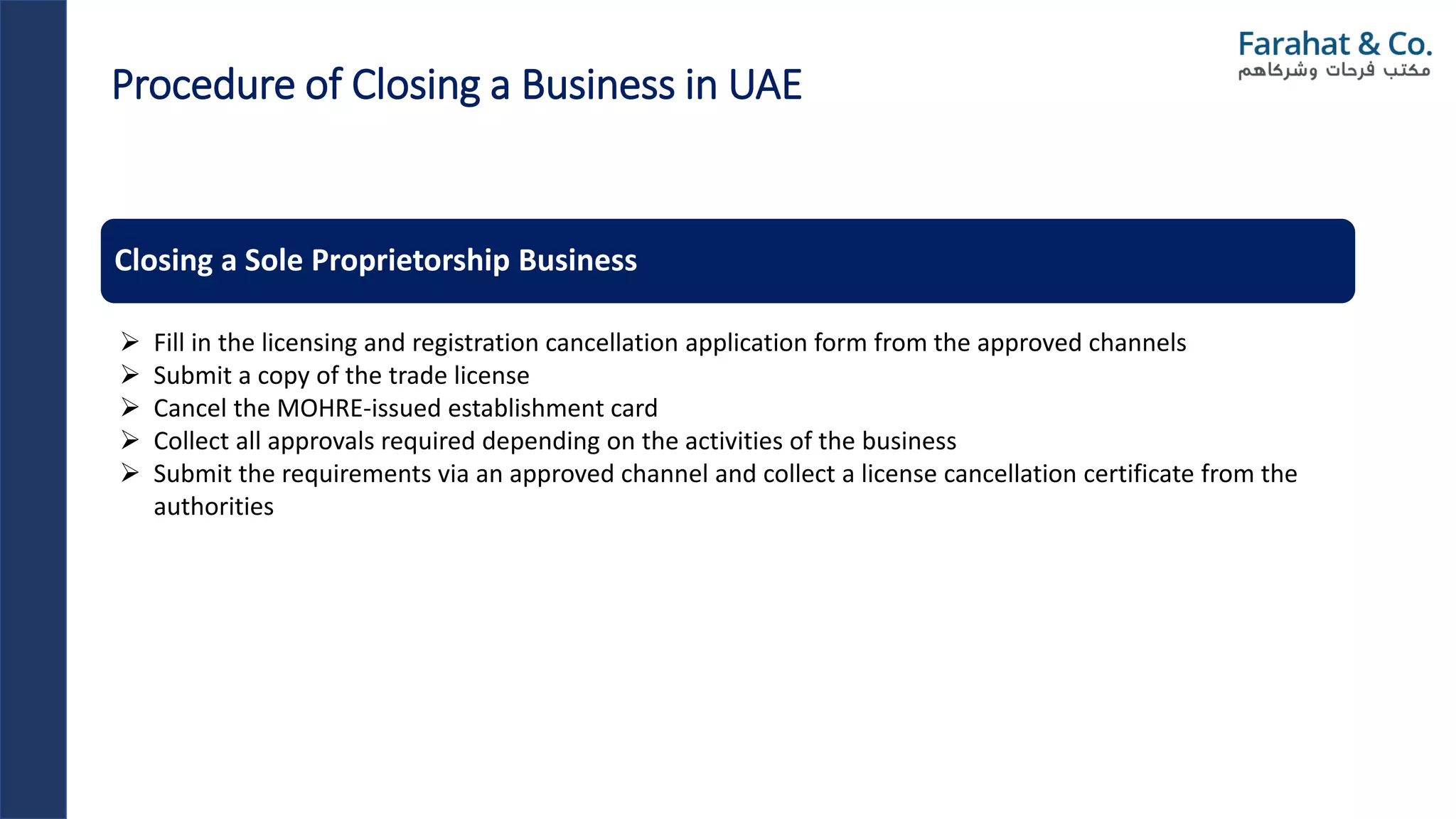 Procedure of closing a business in uae | PPTX