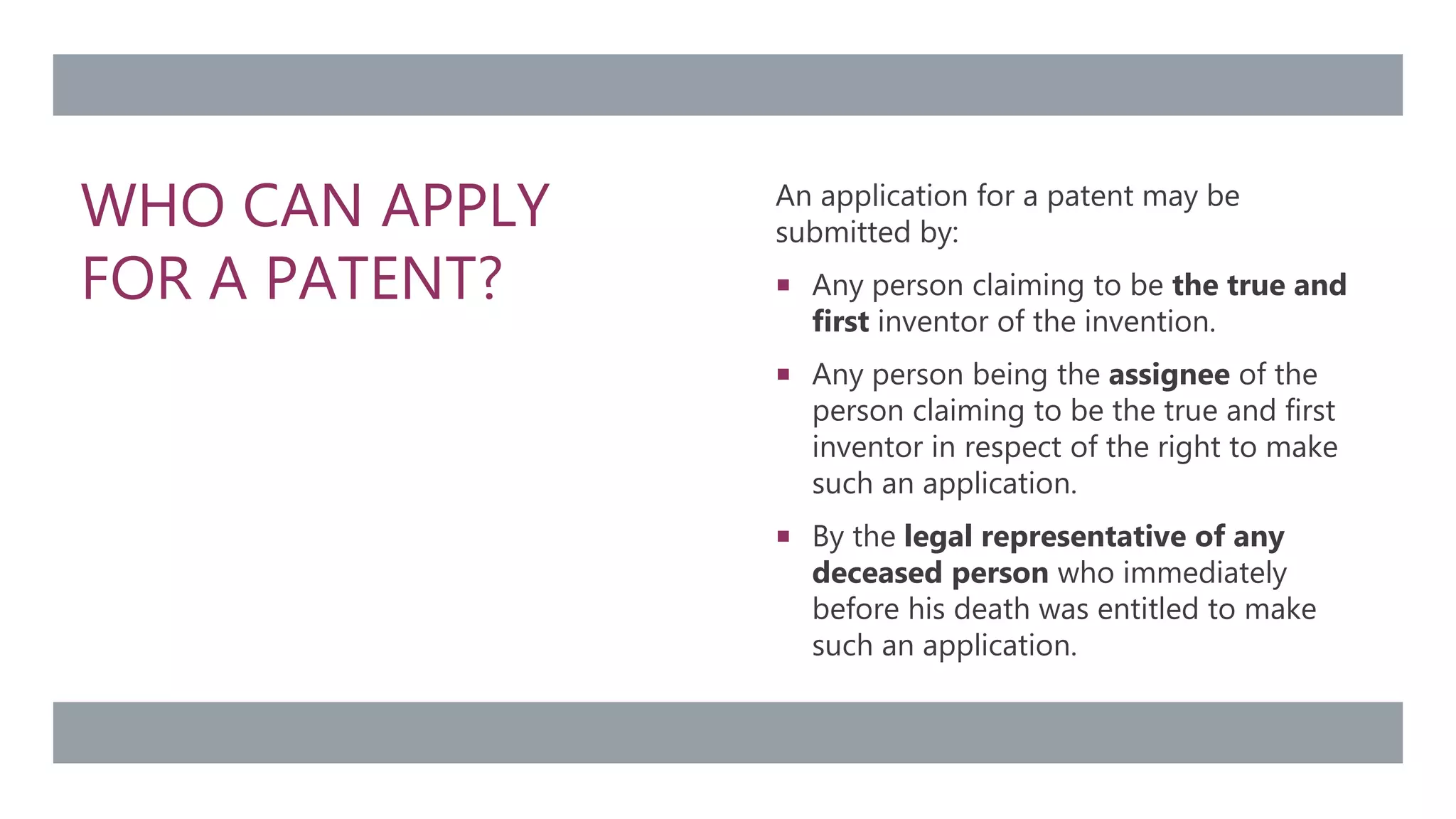 Procedure of Filing Patents | PPT
