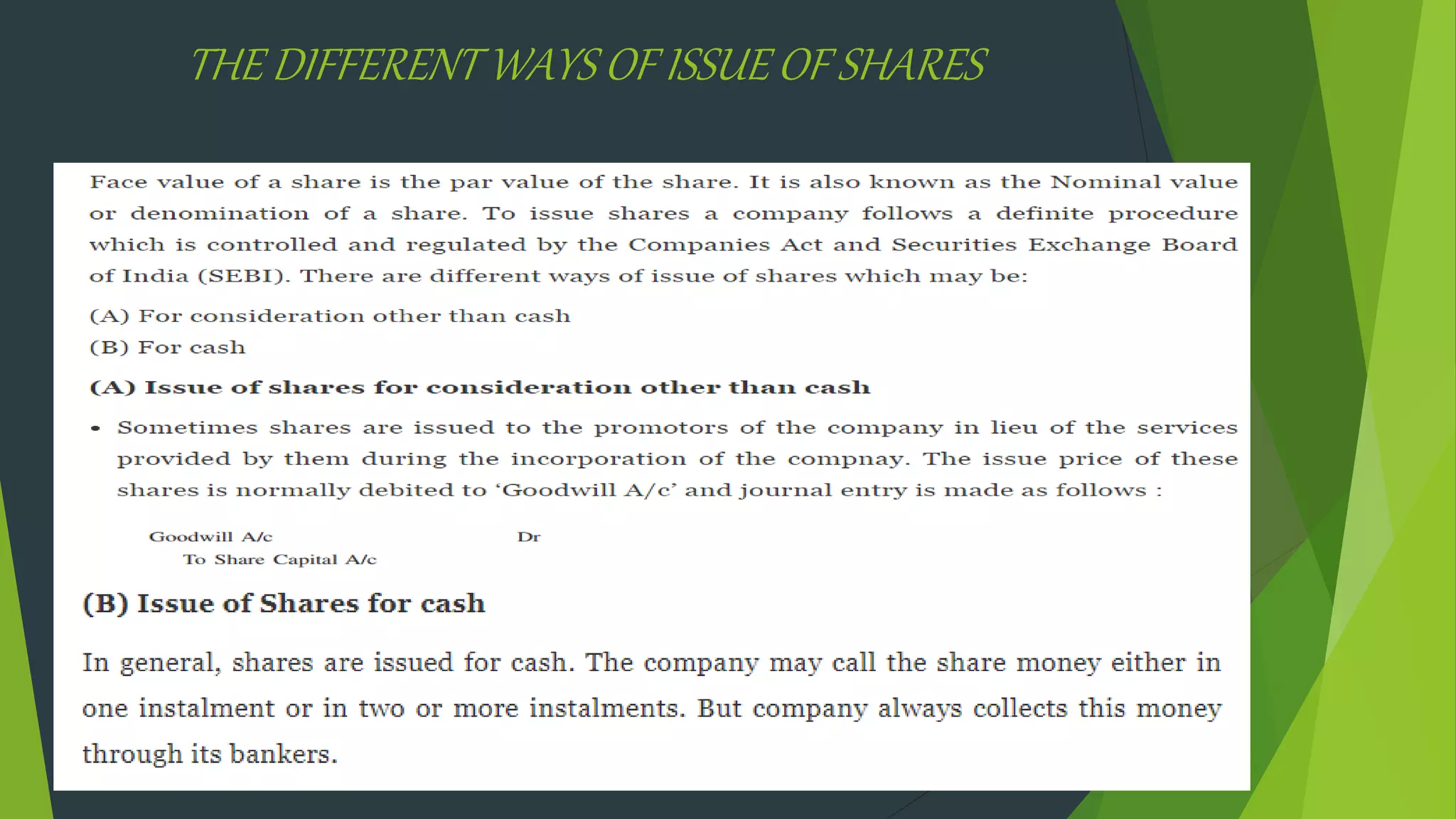 Procedure of Issue of New Shares | PPT