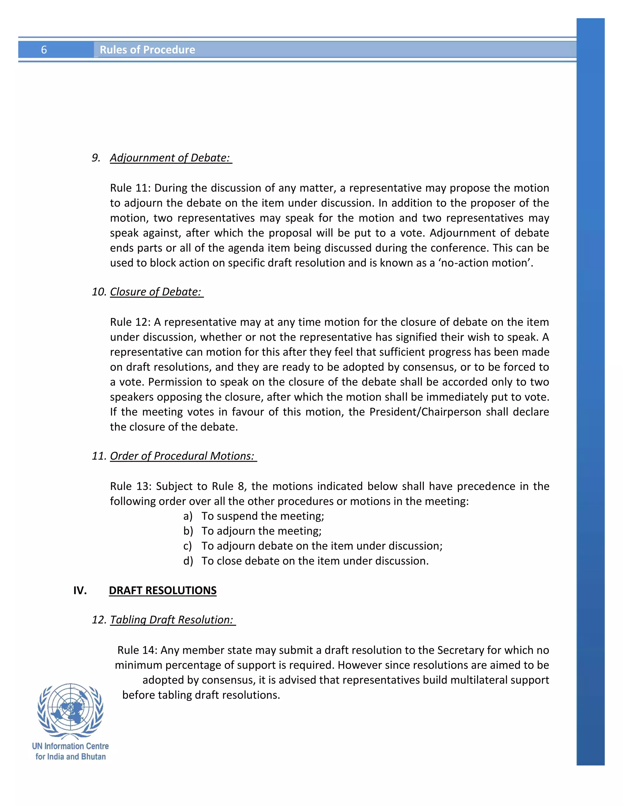 Procedures of Model United Nations (MUN), Rules and Regulations of ...