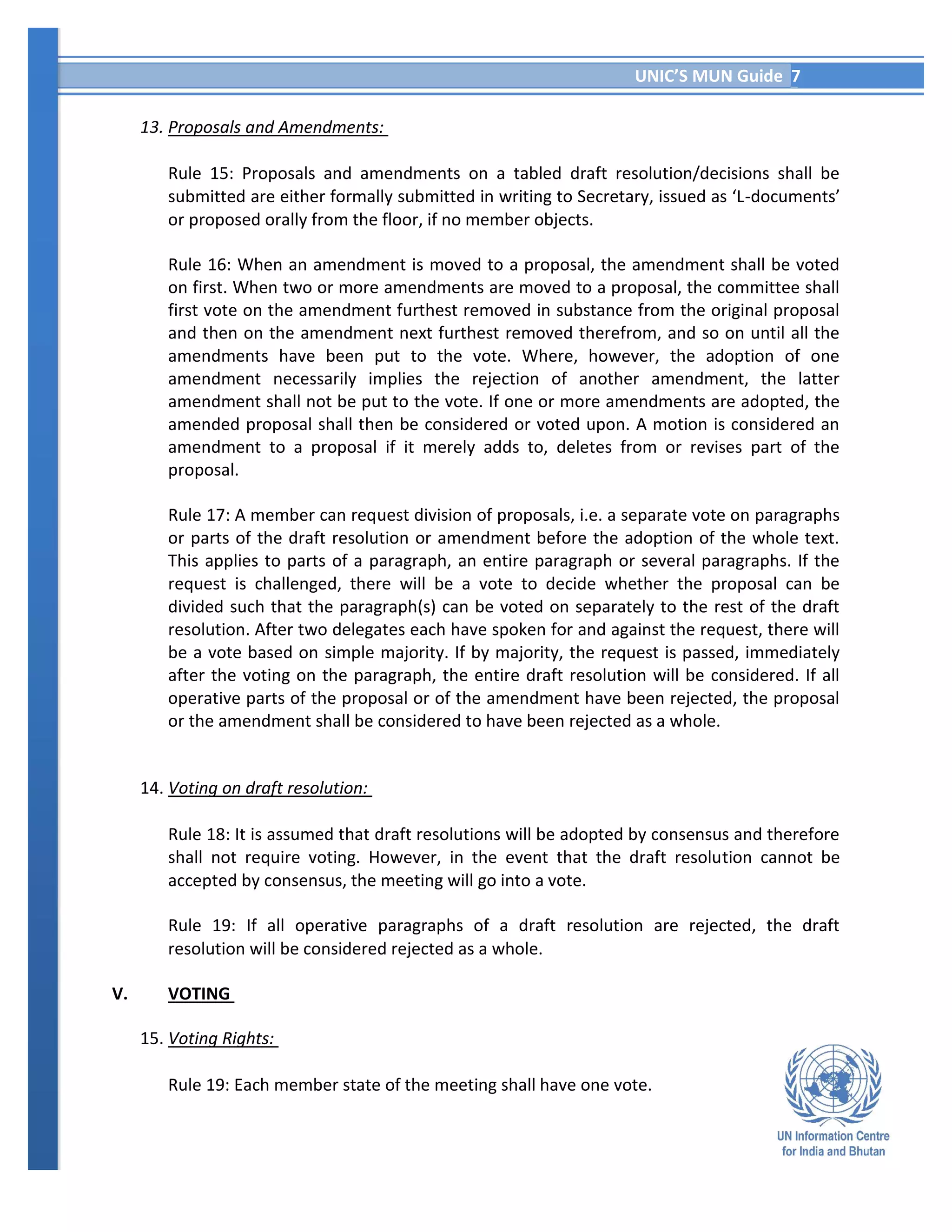 Procedures of Model United Nations (MUN), Rules and Regulations of ...