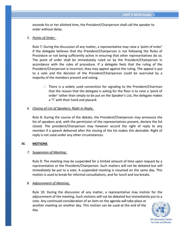 Procedures of Model United Nations (MUN), Rules and Regulations of ...