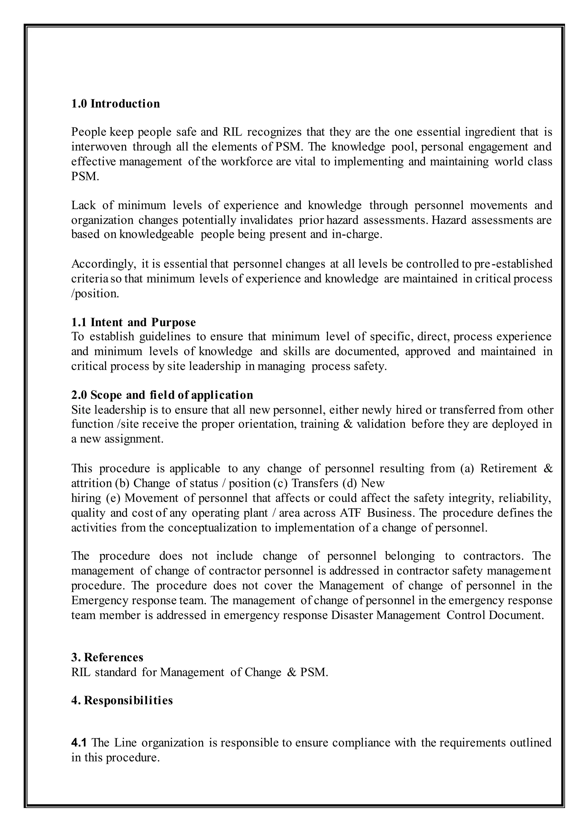 Procedure on management of change personnel | DOCX