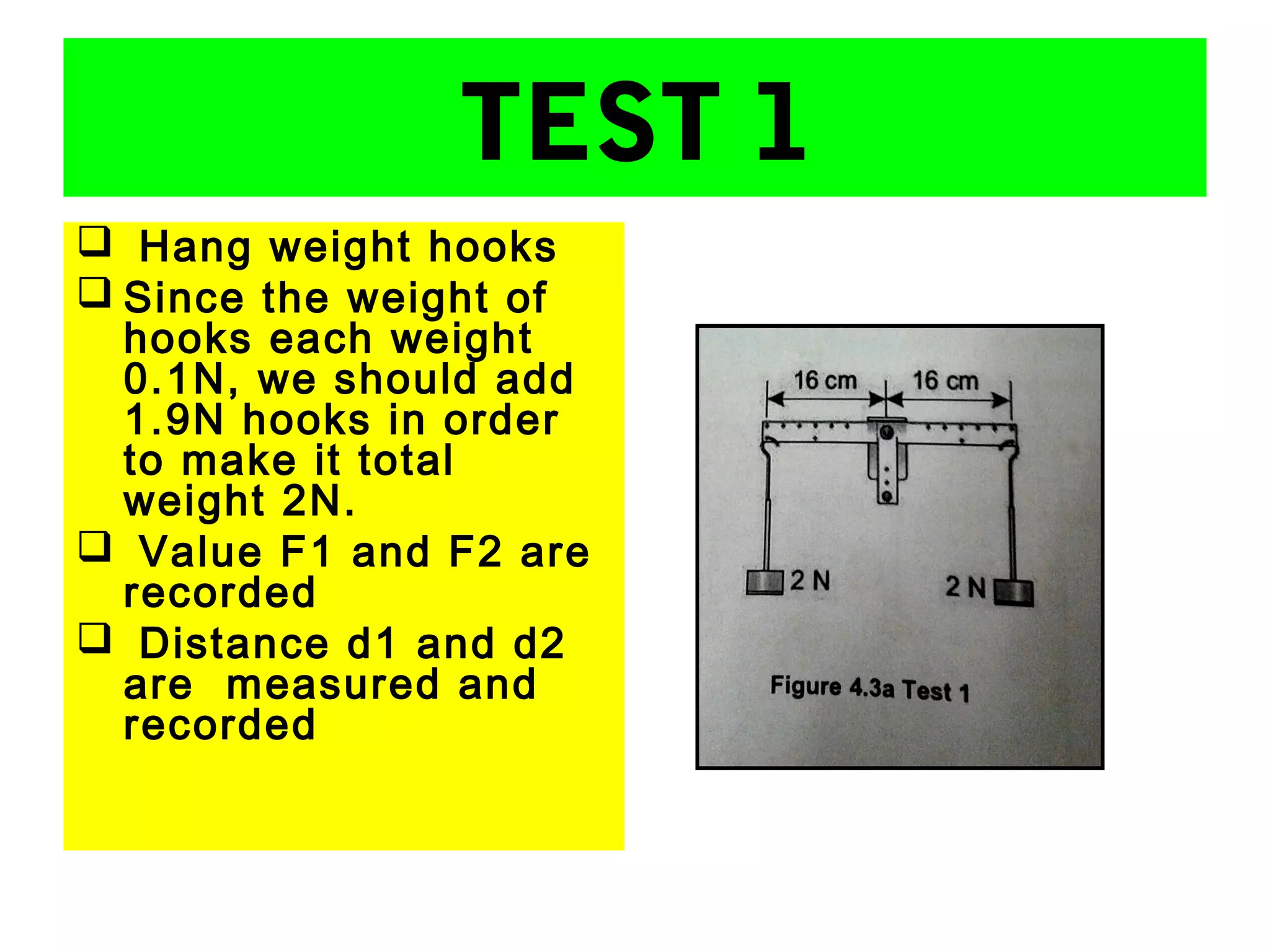 Procedures and observations for principle of moment experiment | PPT