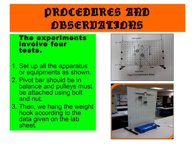 Procedures and observations for principle of moment experiment | PPT ...