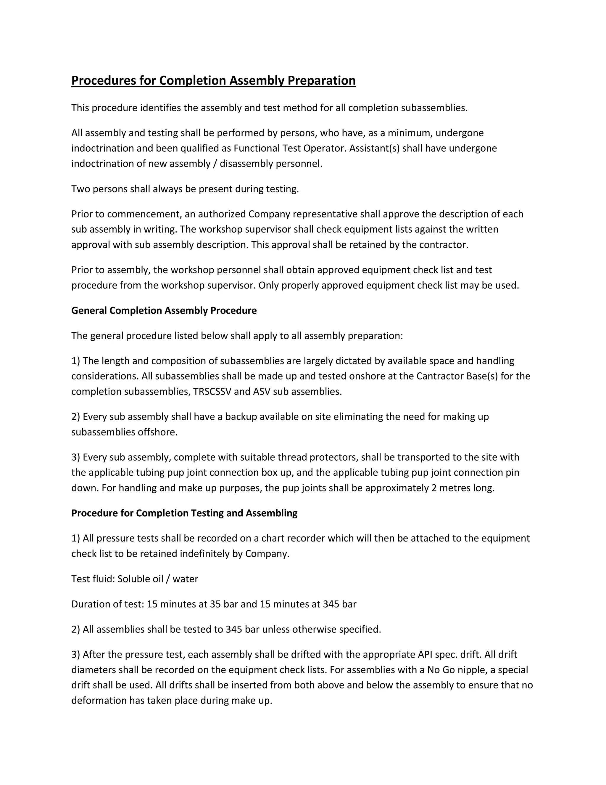 Procedures for completion assembly preparation | PDF