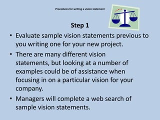 Procedures for writing a vision statement | PPT