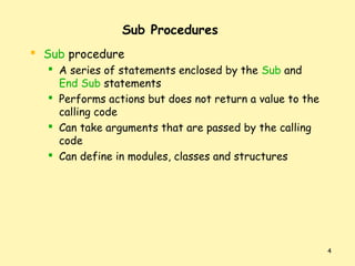 Procedures functions structures in VB.Net