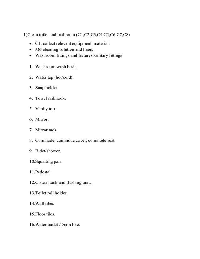 Procedures in cleaning, polishing, disinfecting and sanitizing rooms ...