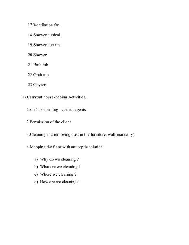 Procedures in cleaning, polishing, disinfecting and sanitizing rooms ...