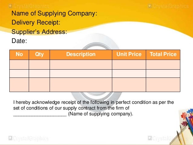 Procedures in receiving and storing tools and materials
