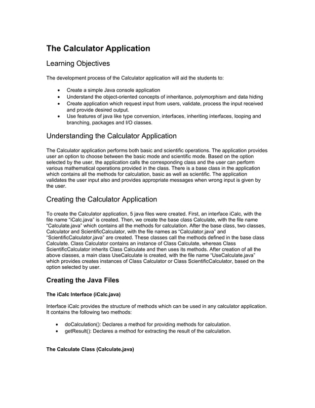 Procedure To Createthecalculatorapplication Java Pdf