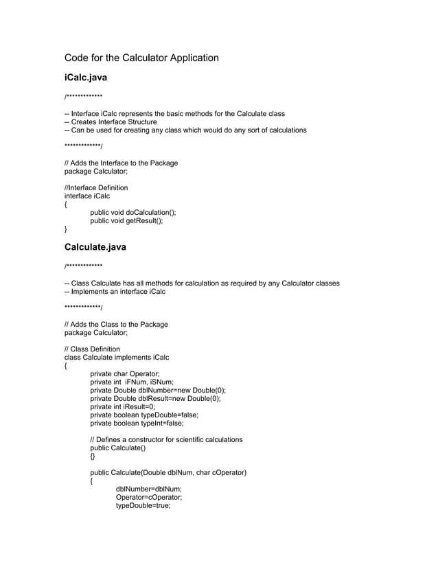 Procedure To Createthecalculatorapplication Java Pdf