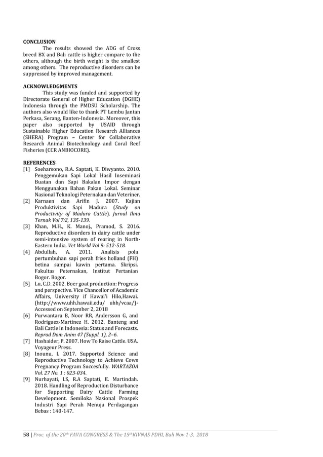 Proceeding of FAVA: Production Trait of Crossbreed Cattle and Reproductive Disorders in Brahman ...