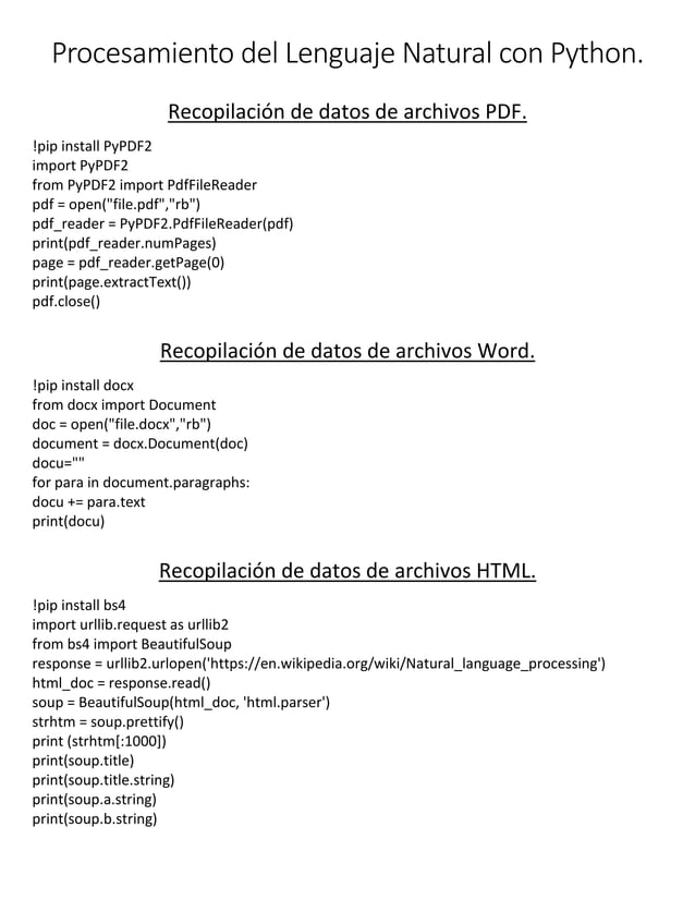 Procesamiento del lenguaje natural con python | PDF