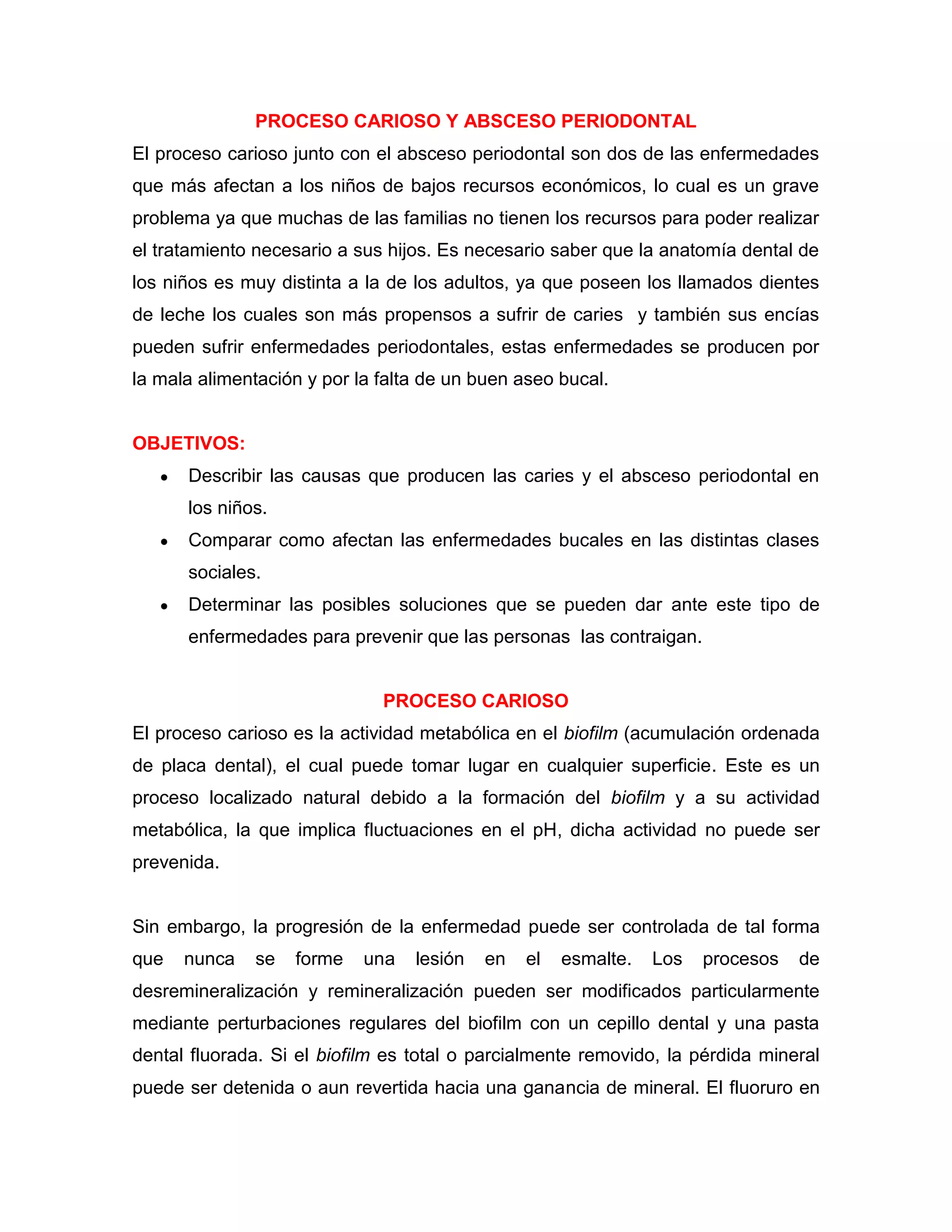 Proceso carioso y absceso periodontal | DOCX