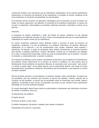 Proceso didáctico para la resolución de problemas matematicos | DOCX