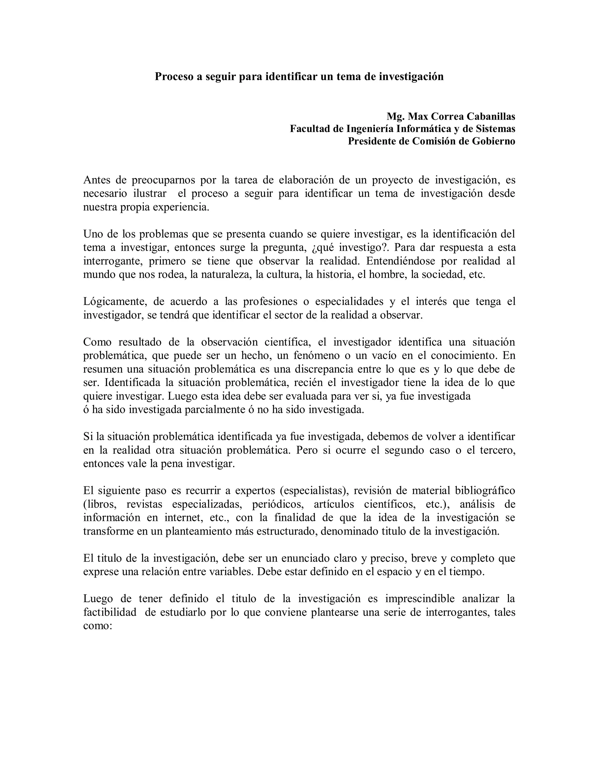 Proceso para identificar un tema de investigación | PDF | Factual | Genres