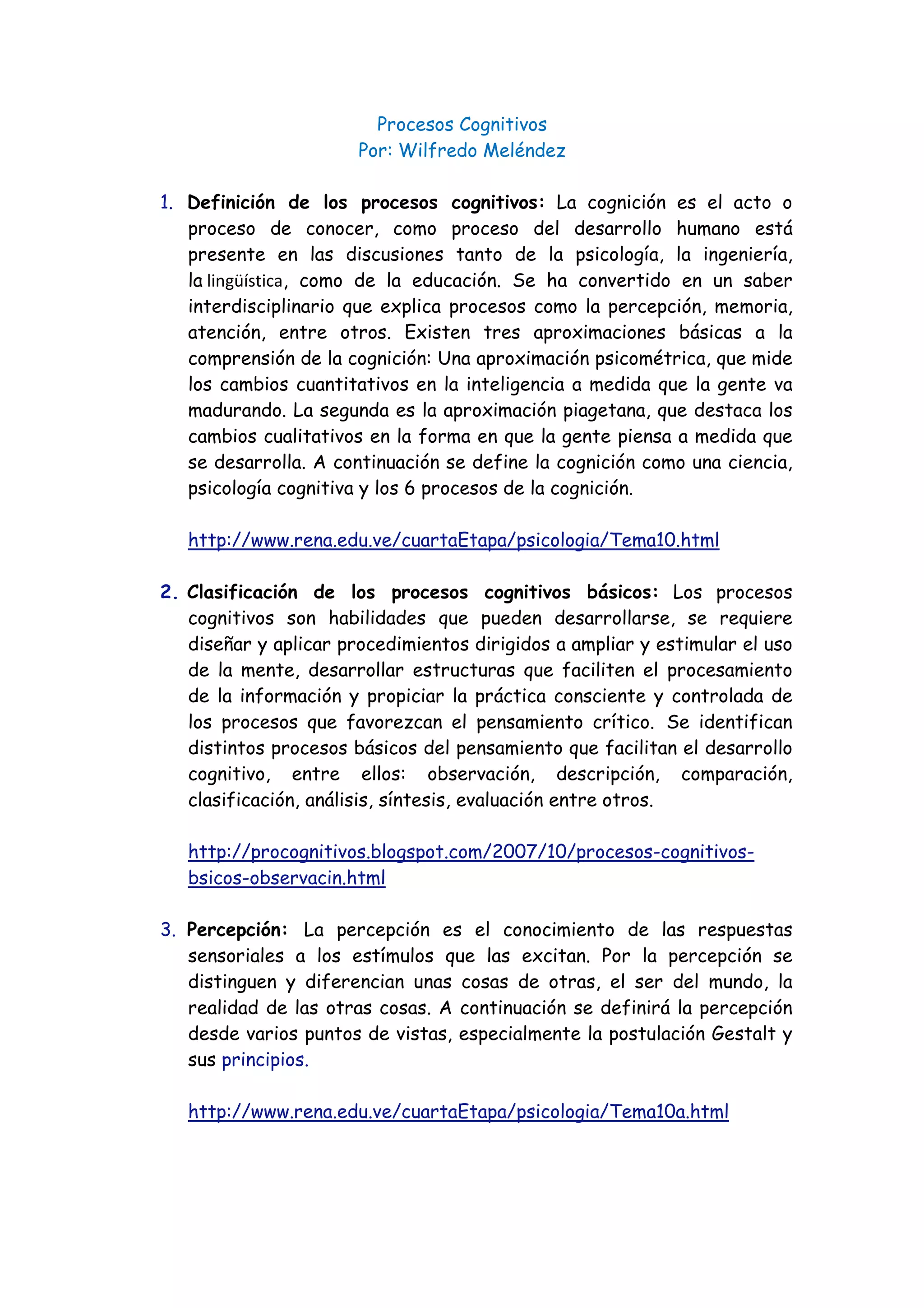 Procesos cognitivos wilfredo meléndez | PDF