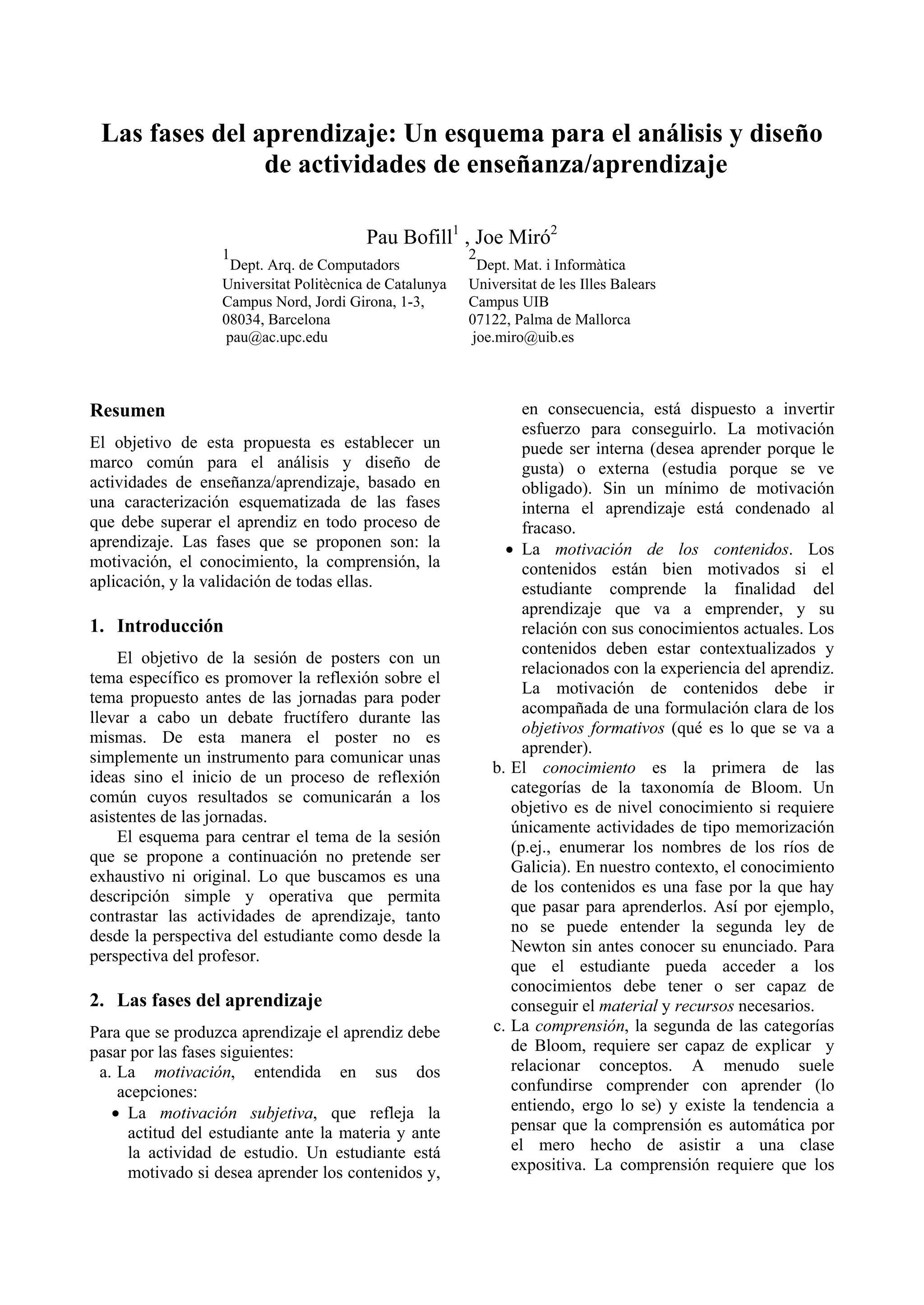 Las fases del aprendizaje: Un esquema para el análisis y diseño de actividades de enseñanza ...