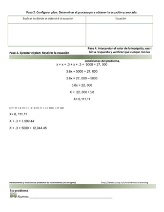 problemas de razonamiento algebraico ( paso por paso ) | RTF