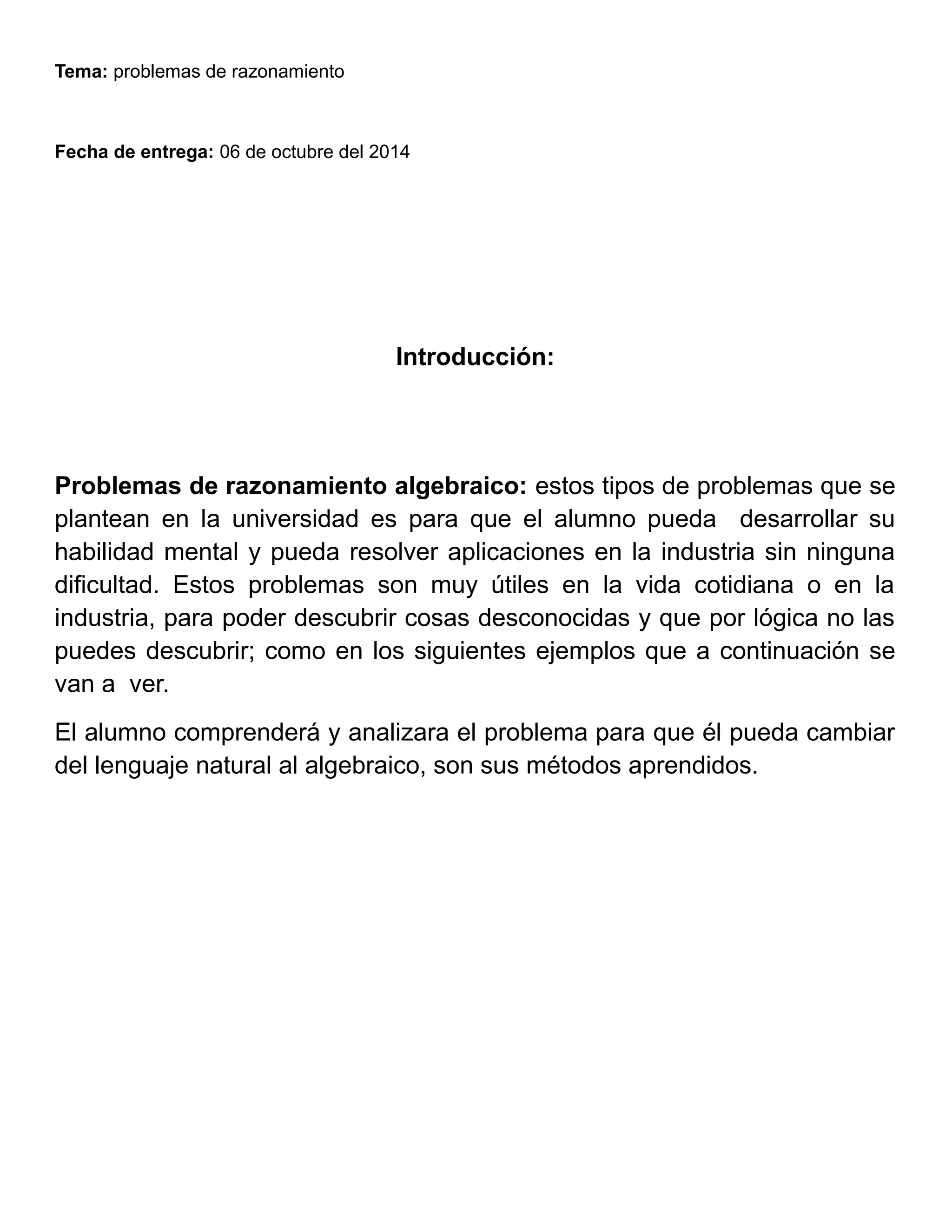 problemas de razonamiento algebraico (paso por paso) | PDF