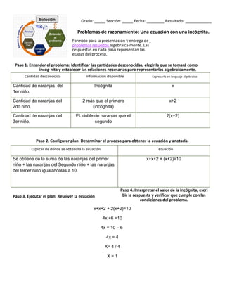 problemas de razonamiento algebraico (paso por paso) | RTF