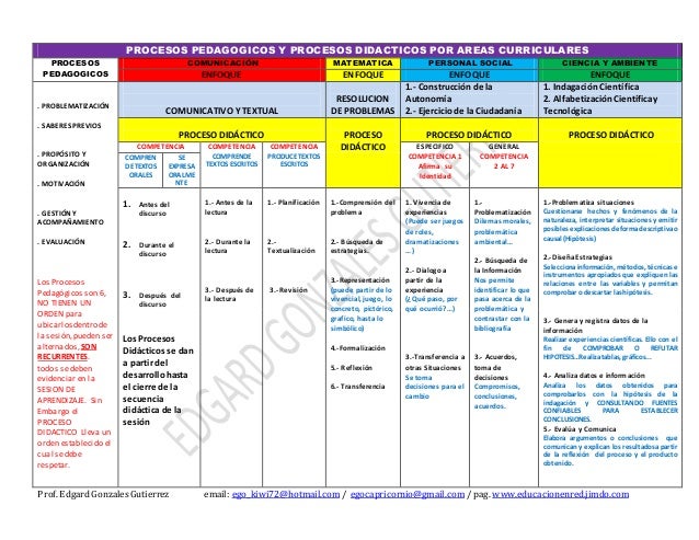 Procesos pedagogicos y procesos didacticos por areas curriculares