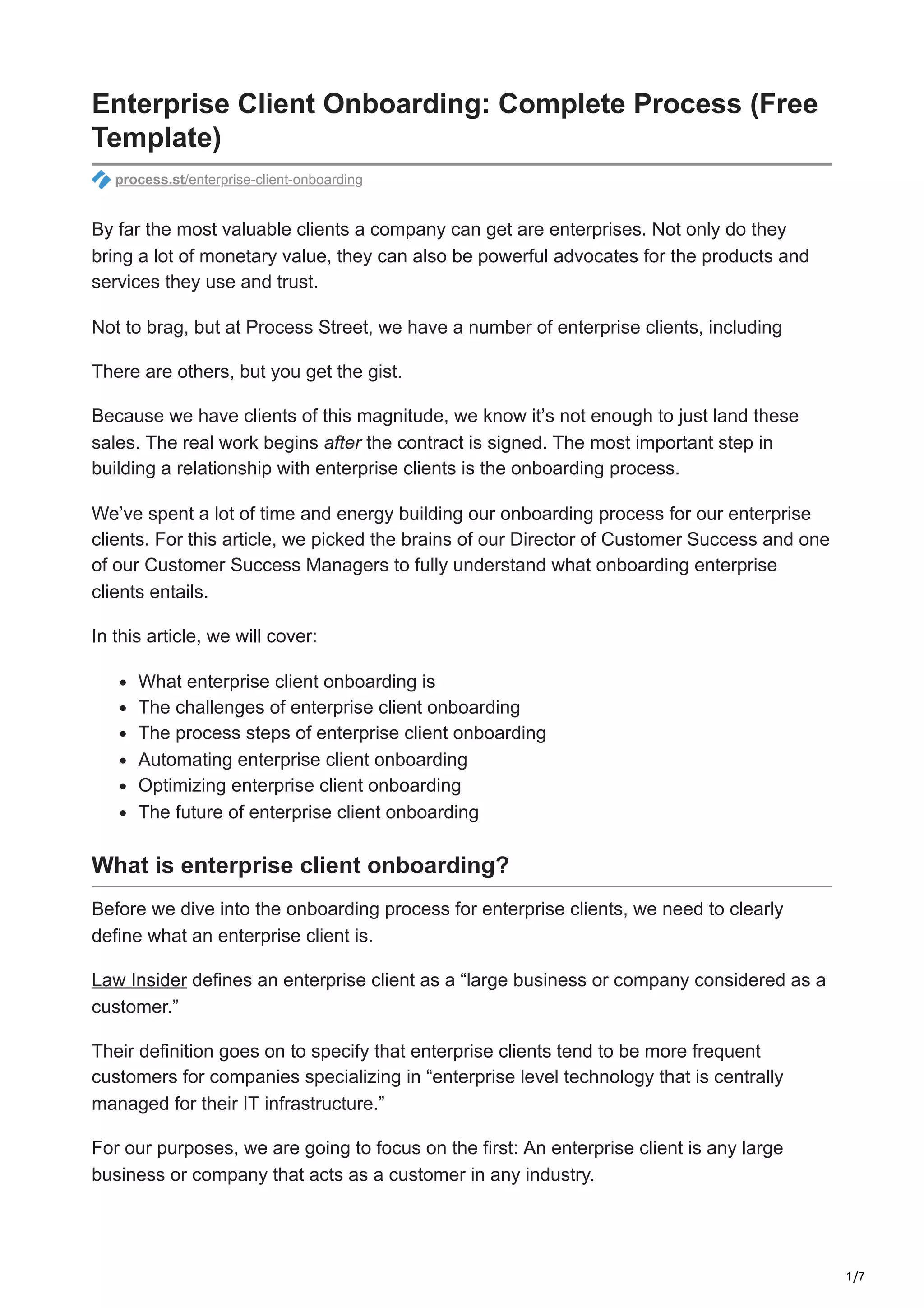 Enterprise Client Onboarding Complete Process Free Template. | PDF