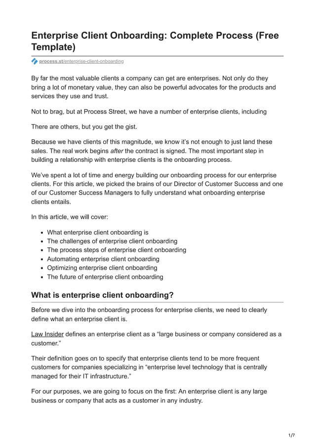 Enterprise Client Onboarding Complete Process Free Template. | PDF